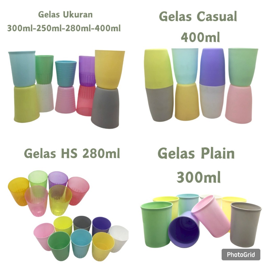Jual Gelas Plastik Casual HS Plain GL Warna Pastel dan Transparan Ukuran 280ml - 250ml - 300ml ...