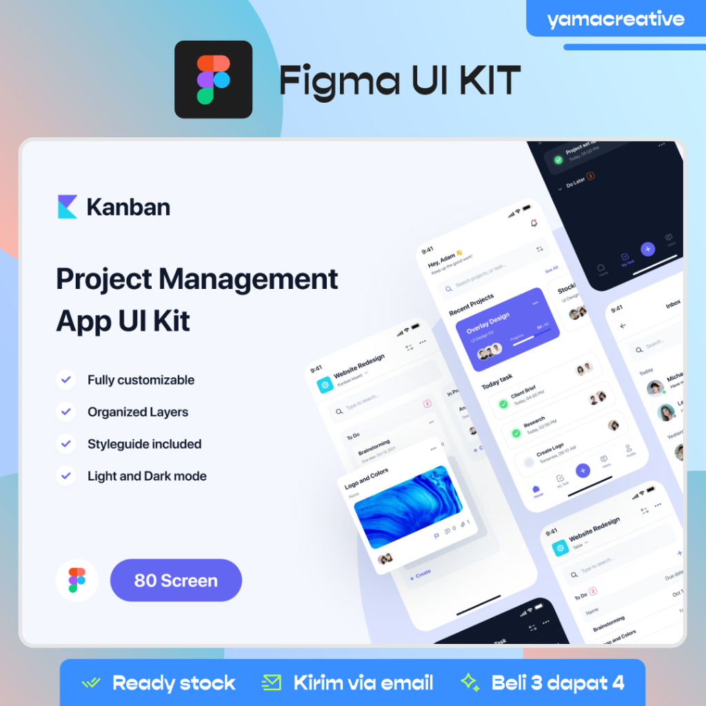 Jual Project Management App 80+ Screen with Dark Mode - Premium Figma ...