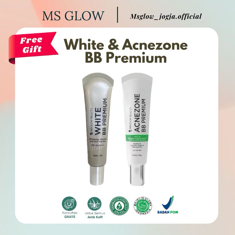 Jual MS GLOW White BB Premium & Acne Zone BB Premium UV Filtering Cream ...