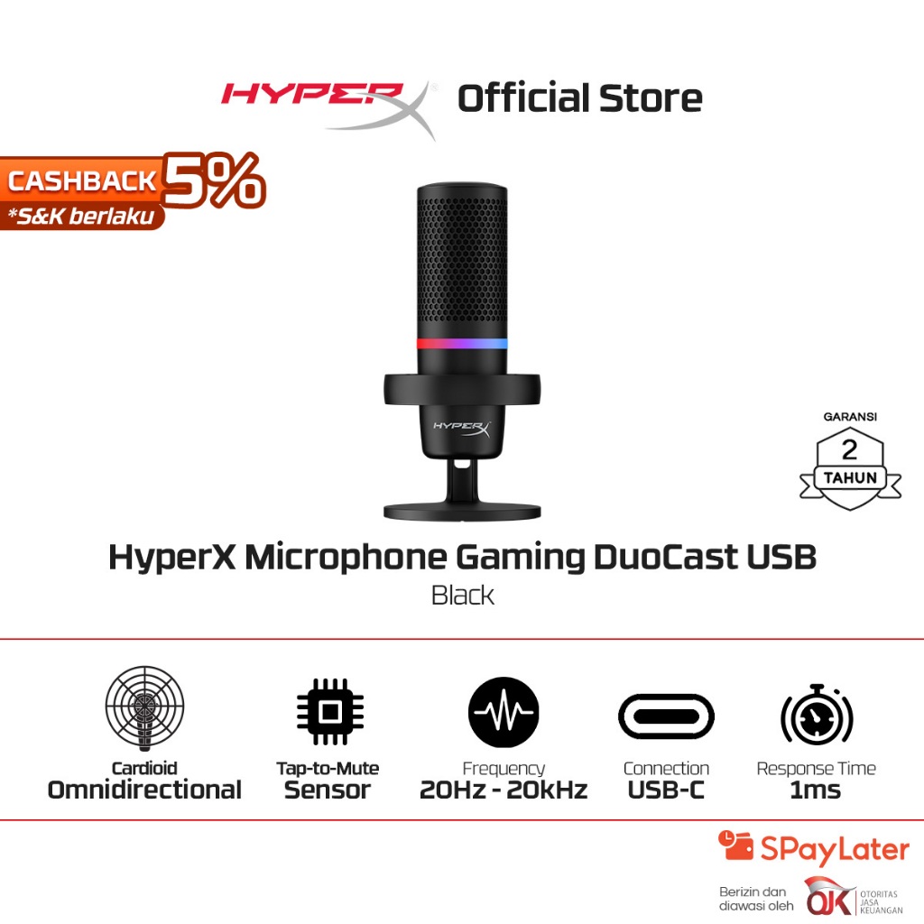 Jual HyperX Microphone Gaming DuoCast USB C - Black RGB LED Podcast ...