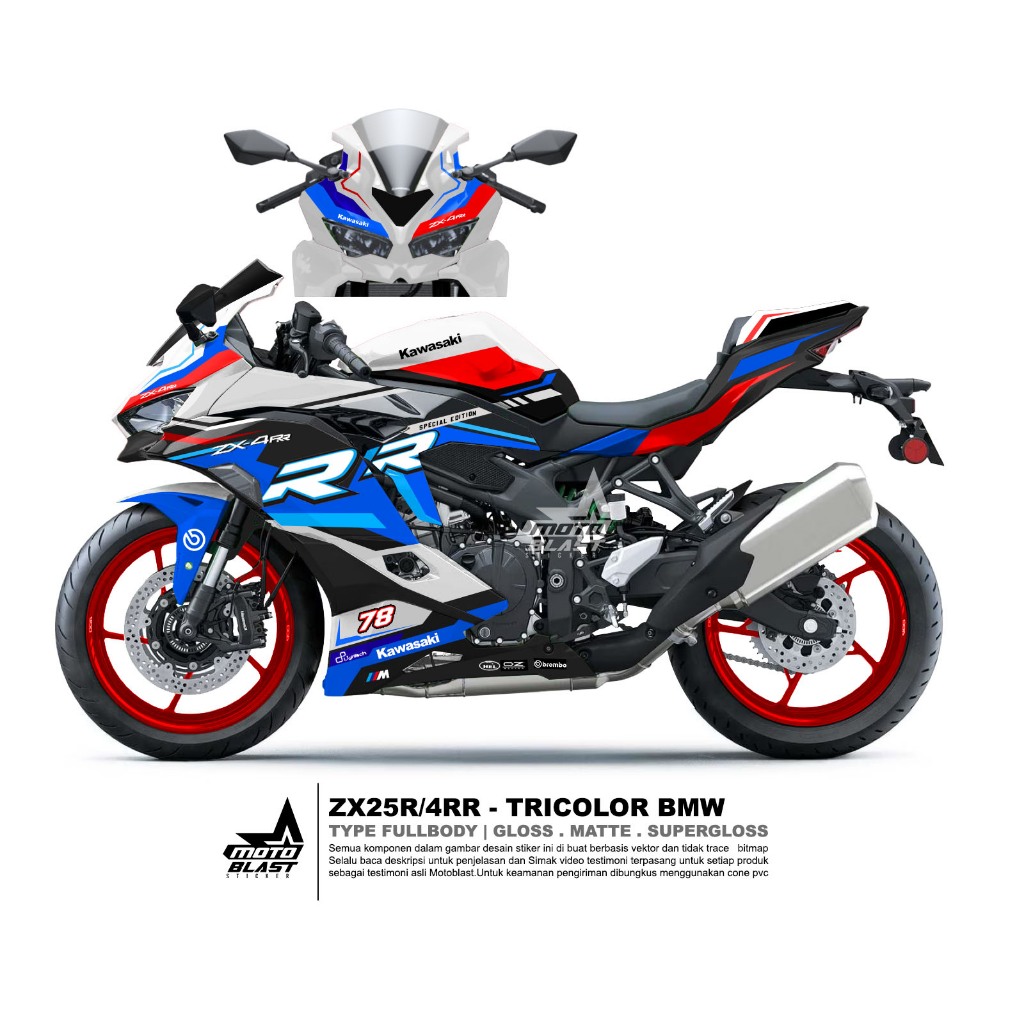 Jual Decal stiker ZX25R-4RR Tricolor Fullbody MOTOBLAST | Shopee Indonesia