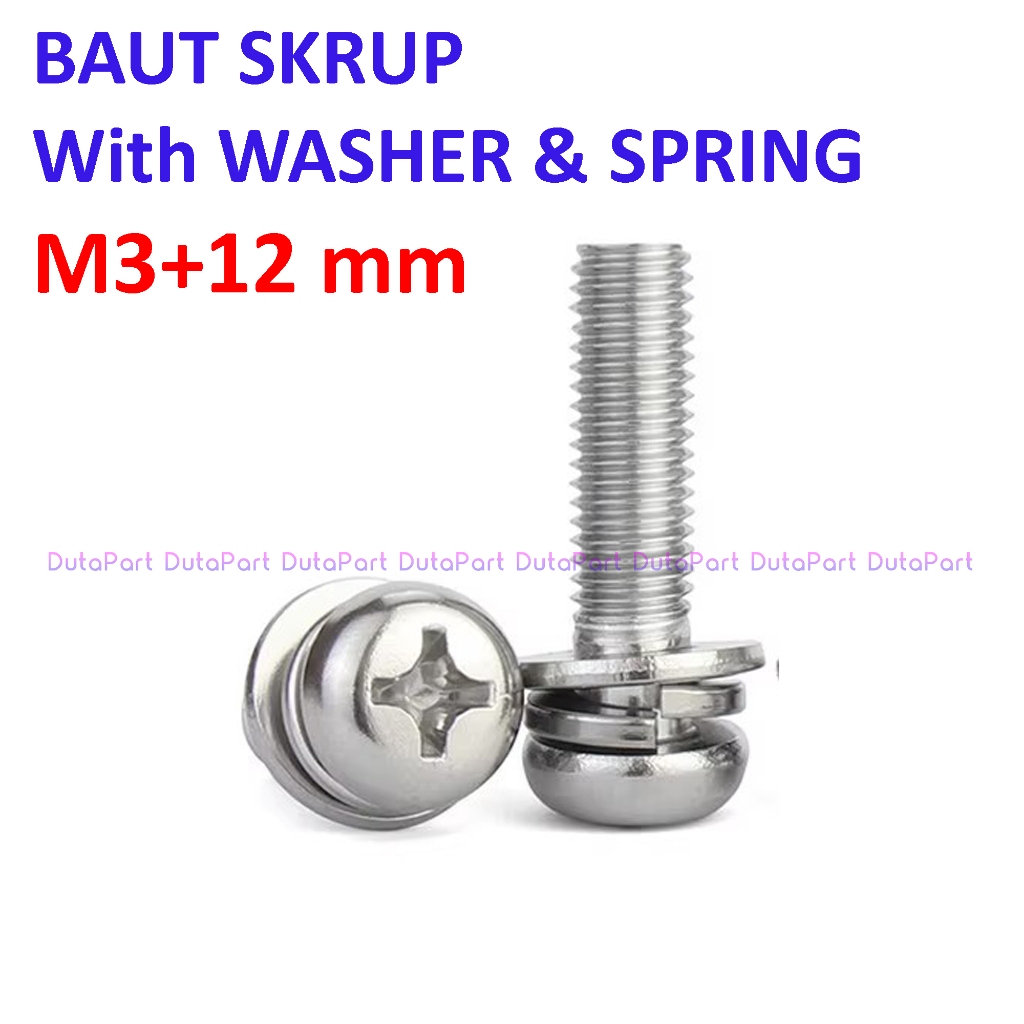 Jual BAUT SKRUP WITH WASHER + SPRING PLUS UKURAN M3 DRAT HALUS BAUT JP BERBAGAI UKURAN | Shopee ...