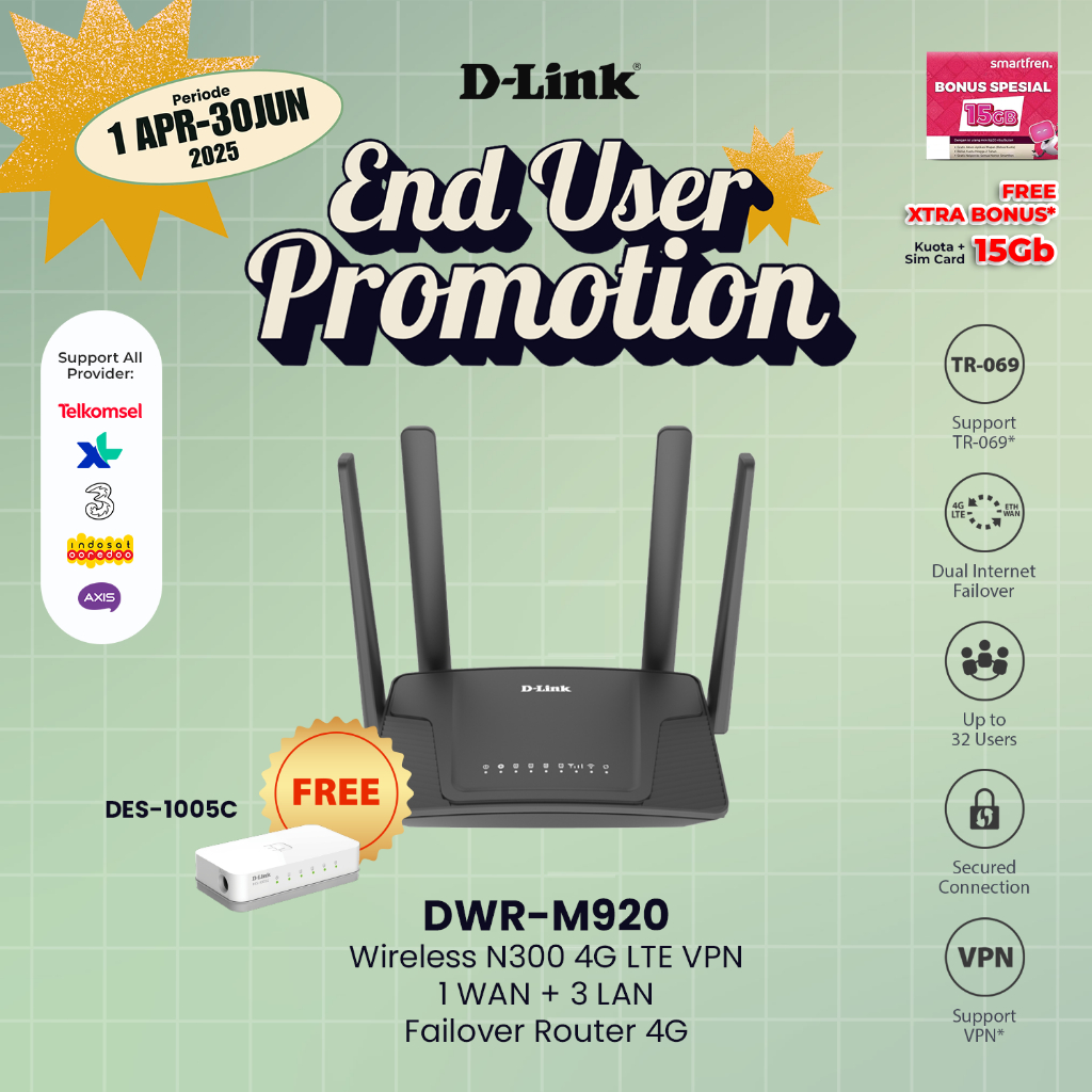 Jual D-Link DWR-M920 Wireless N300 4G LTE VPN WAN Failover Router ...