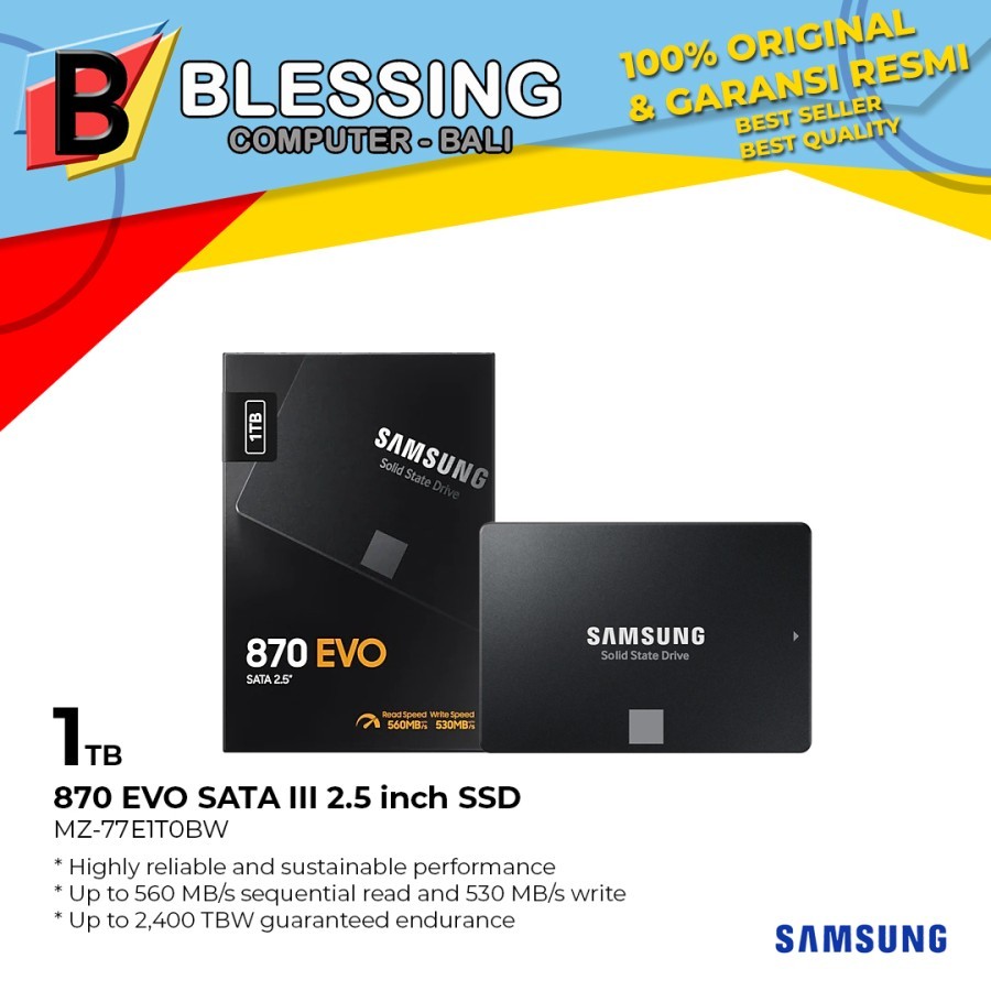 Jual SSD SAMSUNG 1TB 870 SATA 2.5 inch EVO MZ-77E1T0BW / SSD 1TB ...