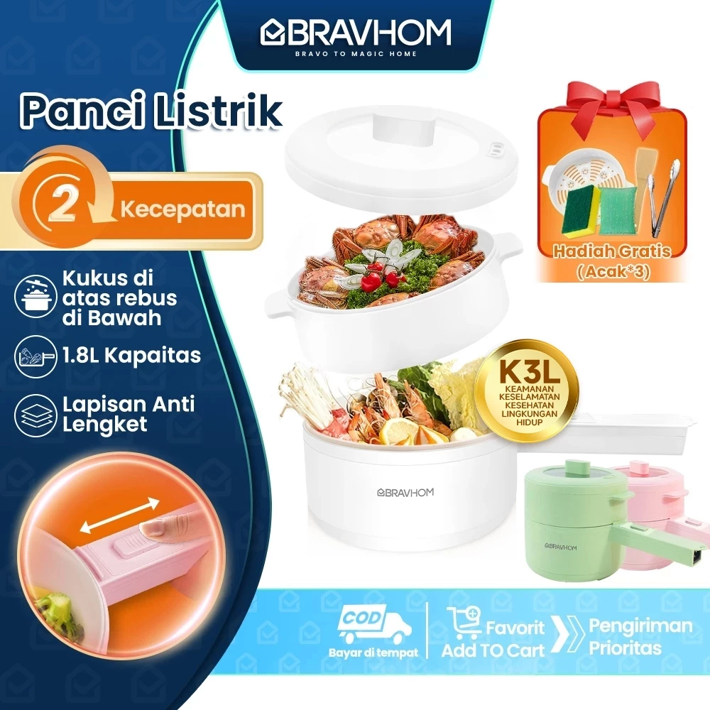 Jual BRAVHOM Panci Listrik Low Watt Kukusan Serbaguna Keramik Anti ...