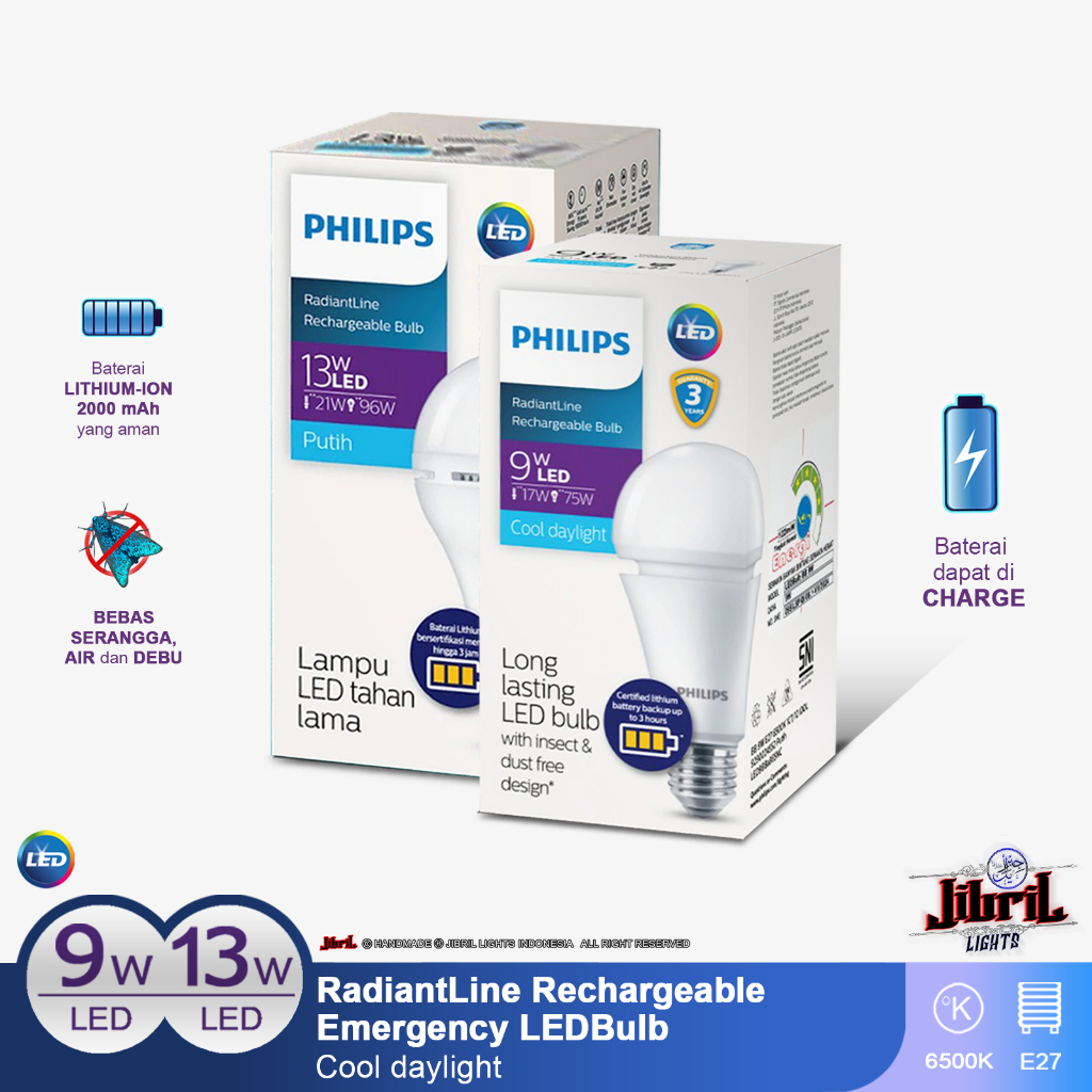 Jual Philips Radiantline Rechargeable LEDBulb Cool Daylight 9W 13W ...