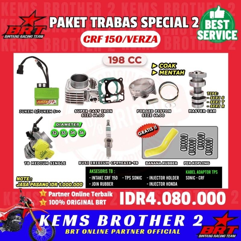 Jual PAKET CRF BRT TRABAS SPECIAL 2 BORE UP 200CC 210CC ( ecu, blok noken as, TB velo, busi, per ...