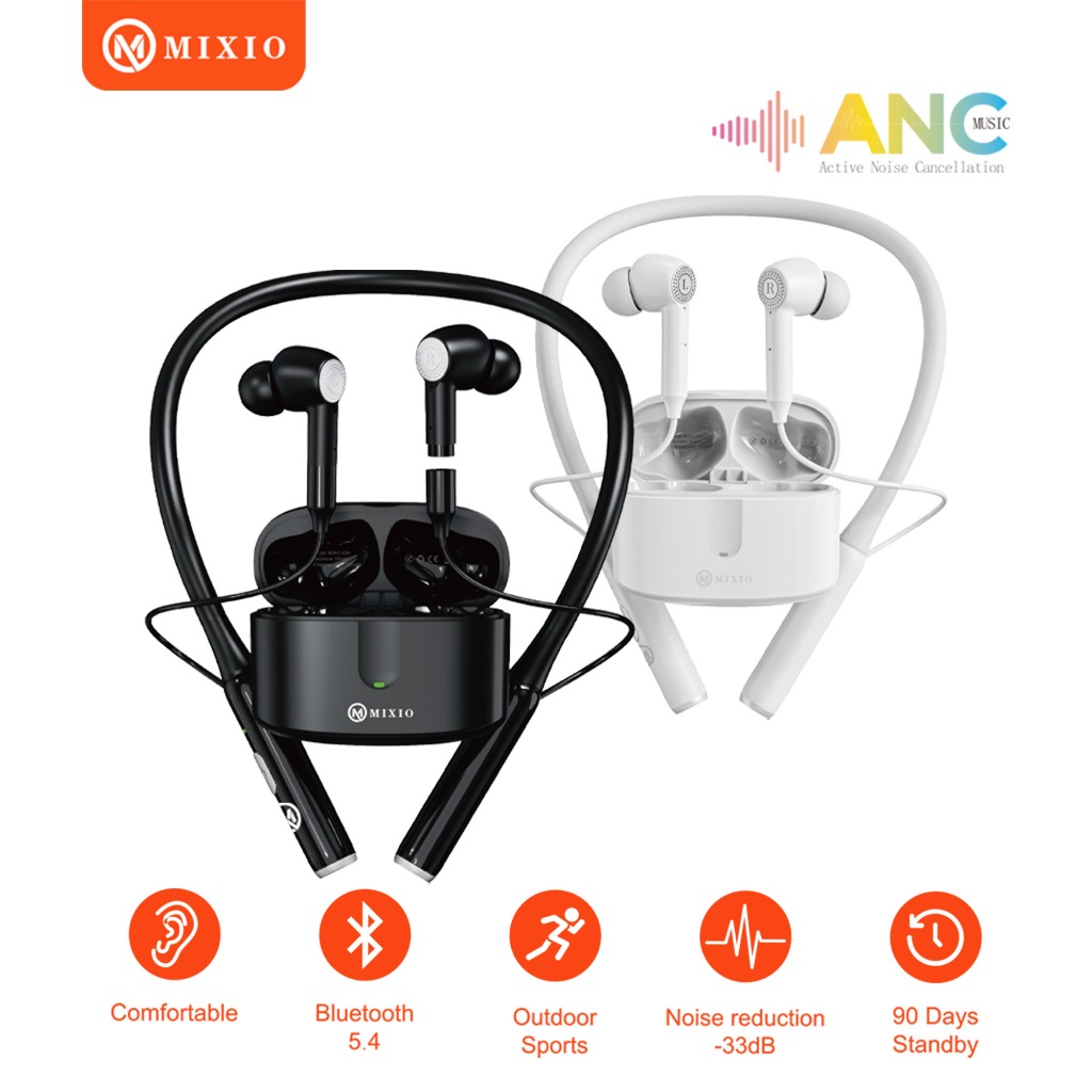 Jual MIXIO X38 Neckband TWS 2 In 1 ANC ENC Super Bass Headset Bluetooth ...