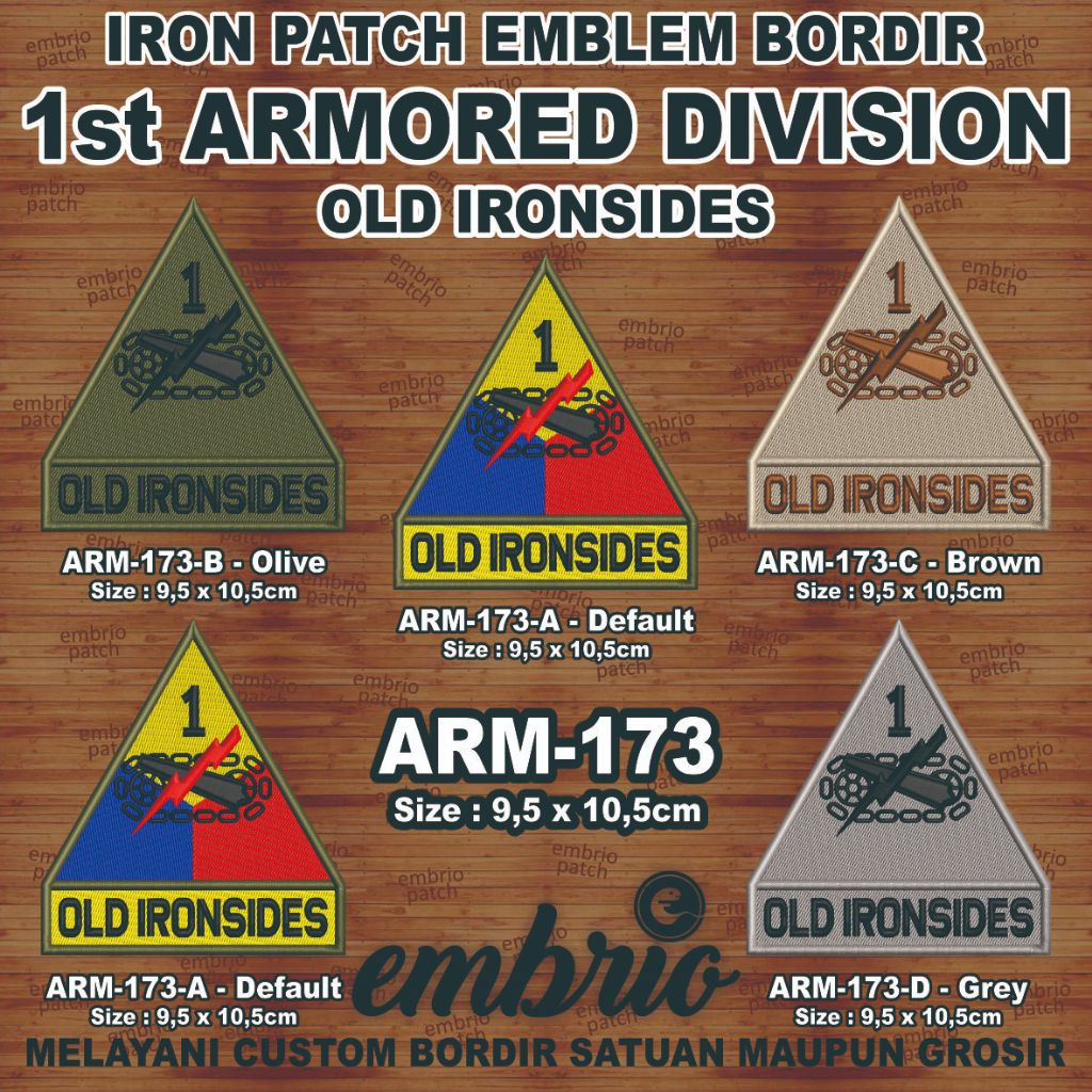 Jual ARM-173 Patch 1st ARMORED DIVISION OLD IRONSIDES 1 WWII Tank US ...