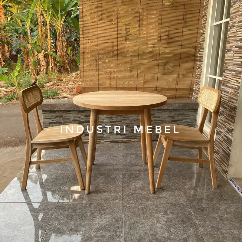 Jual Set Meja Makan Bundar Kayu Jati Retro Scandinavian - Kursi Makan Cafe Resto Model Rotan ...