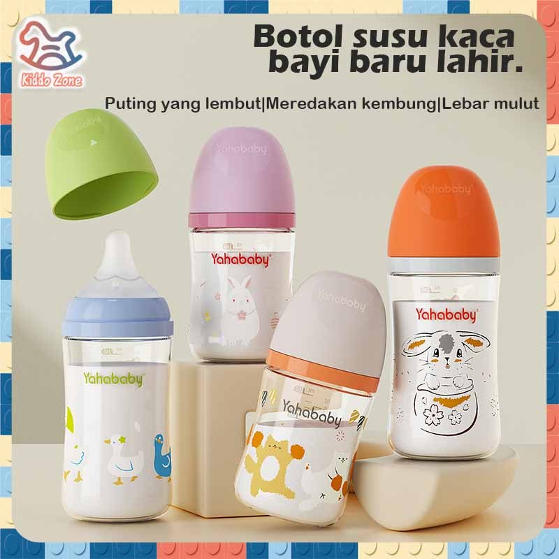 Jual YAHABABY 160ML/240ML Botol Susu kaca cetak bayi baru lahir dengan dot silikon anti kolik ...