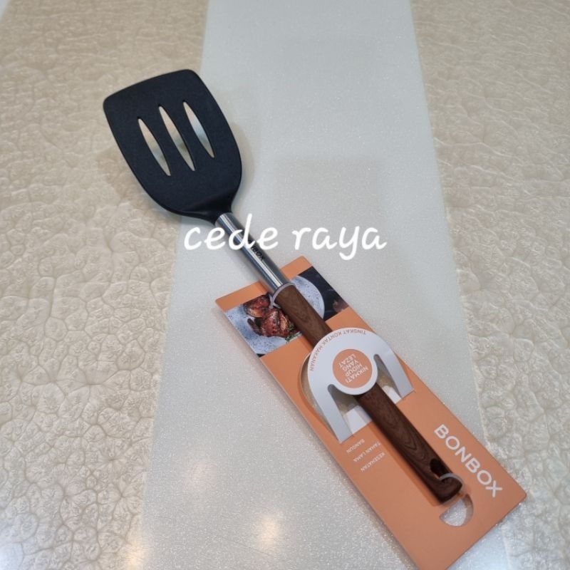 Jual spatula / sendok goreng nylon tahan panas bonbox gagang motif kayu ...