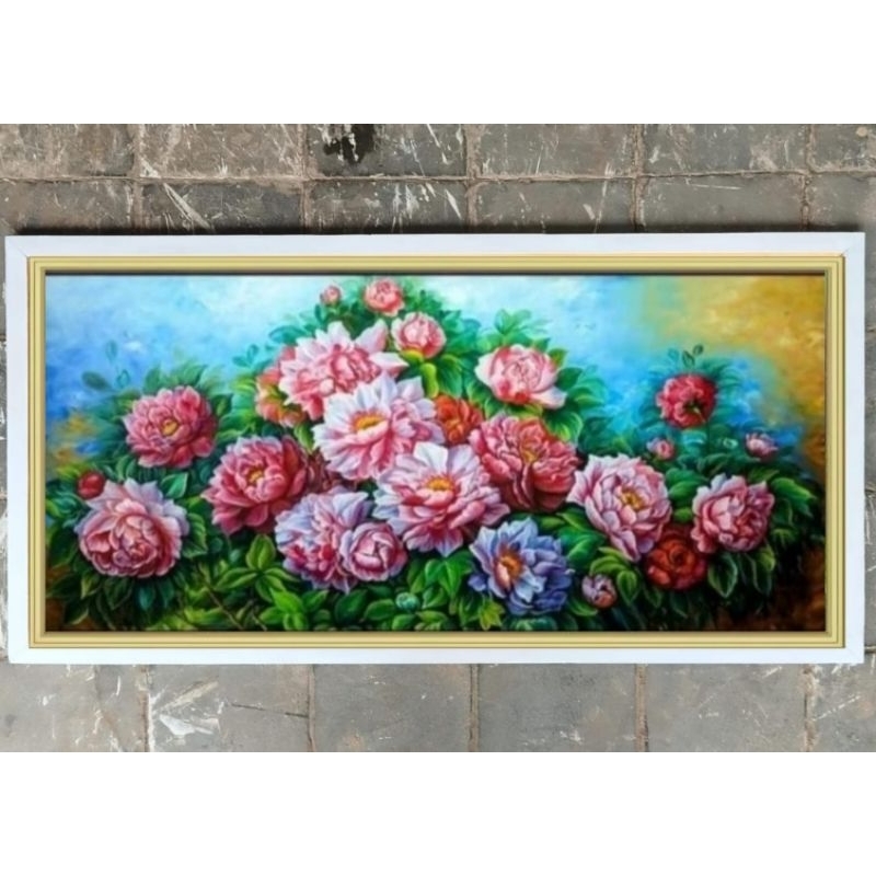 Jual hiasan dinding lukisan cetak digital printing bunga Peony ...