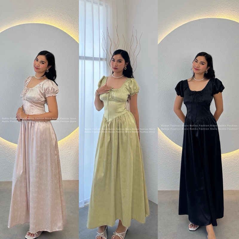 Jual nekko - VALARIE DRESS | aesthetic dress | flowy dress | satin ...
