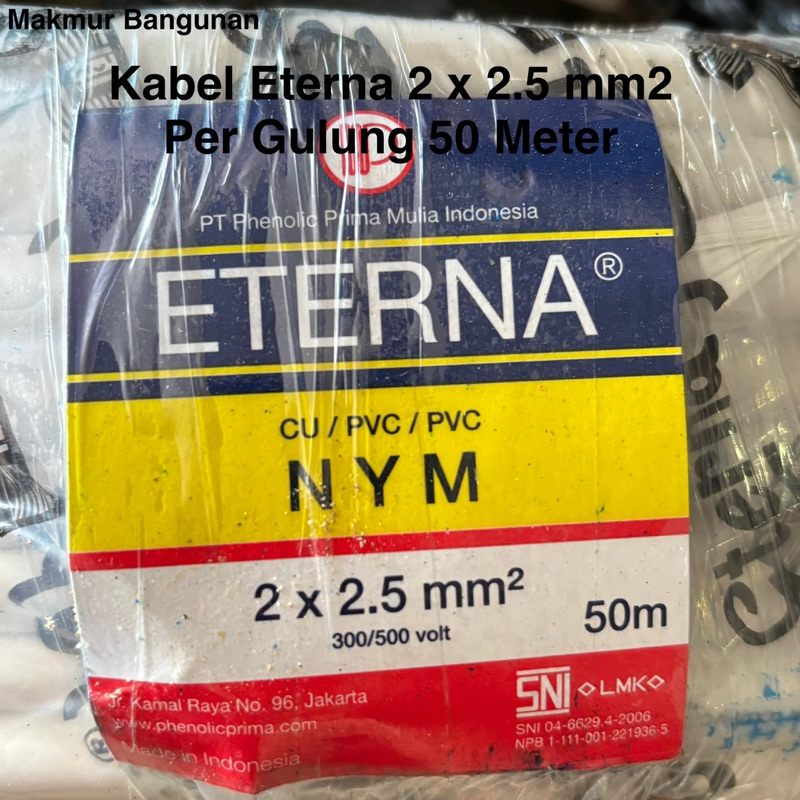 Jual Kabel Eterna NYM 2x2,5 mm 50 Meter (1 Roll) | Kabel Listrik Instalasi Putih 2x2.5 SNI Isi 2 ...