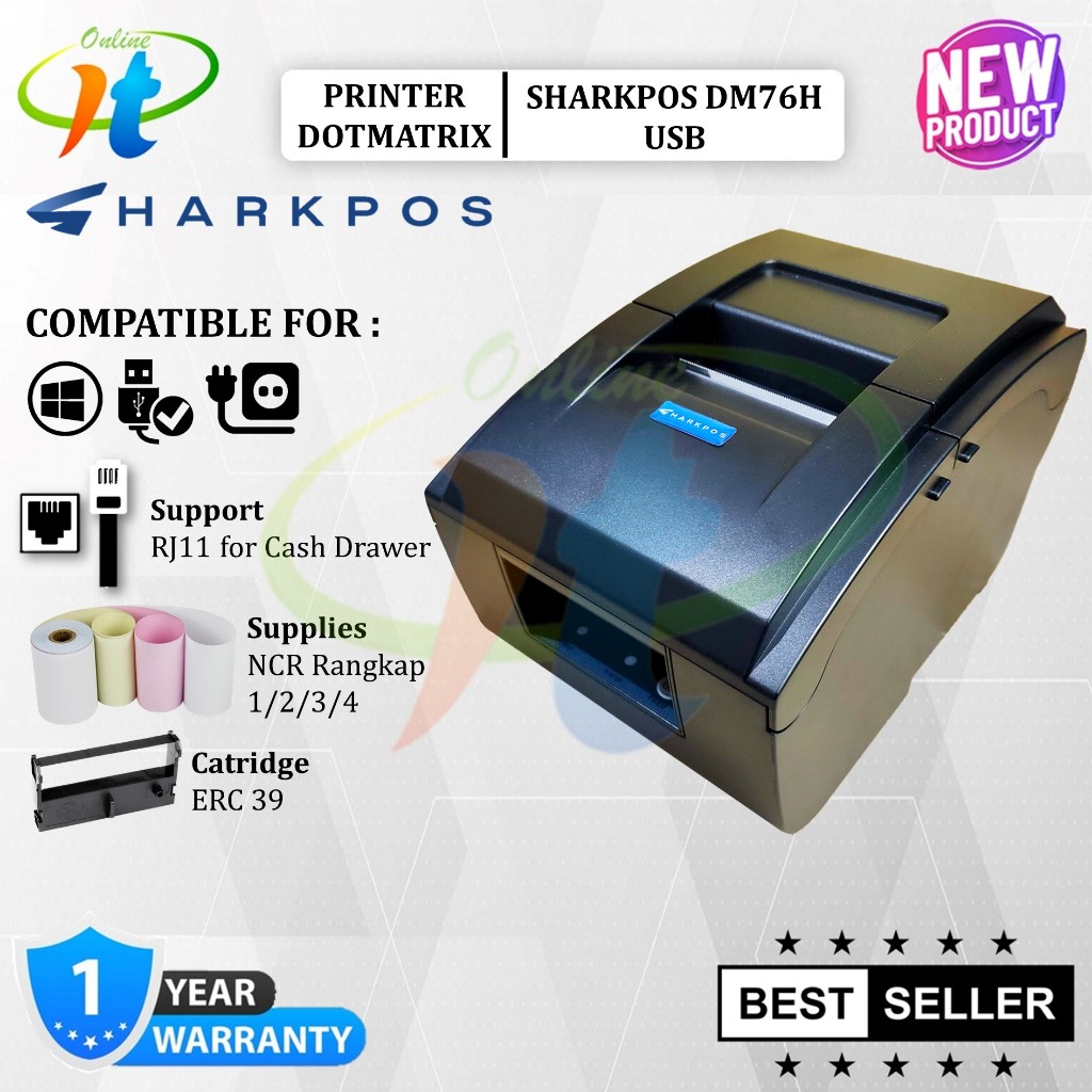 Jual Sharkpos DM76H Printer Kasir Dot Matrix 76mm DM-76H USB Printer ...