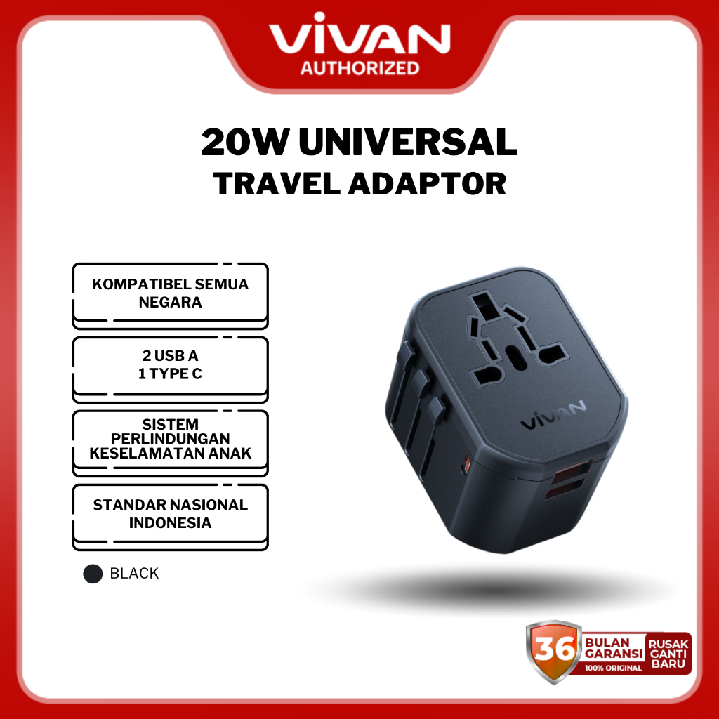 Jual VIVAN VPS-T Series Travel Adaptor Fast Charging GaN 75W 5A ...