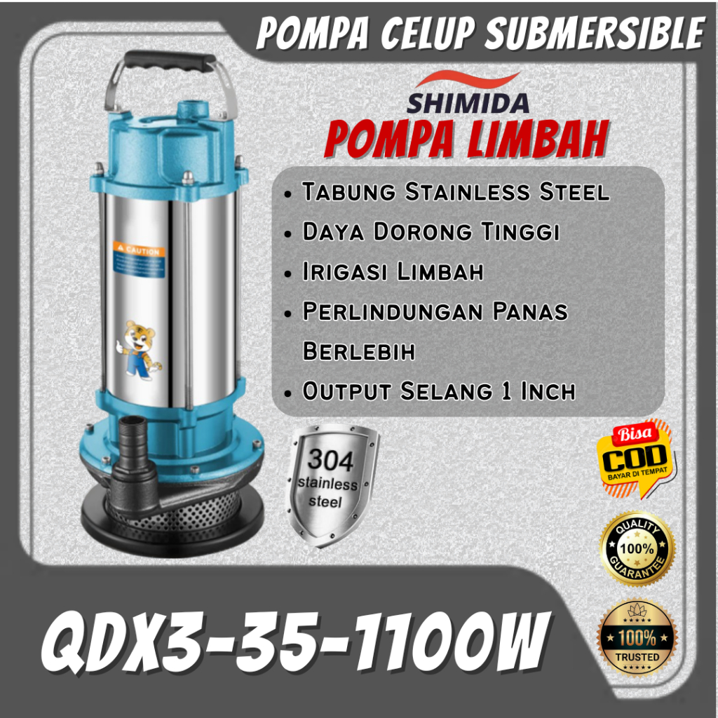 Jual Shimida Pompa Celup Air Bersih Kotor QDX3-35-1100W Daya : 1100W ...
