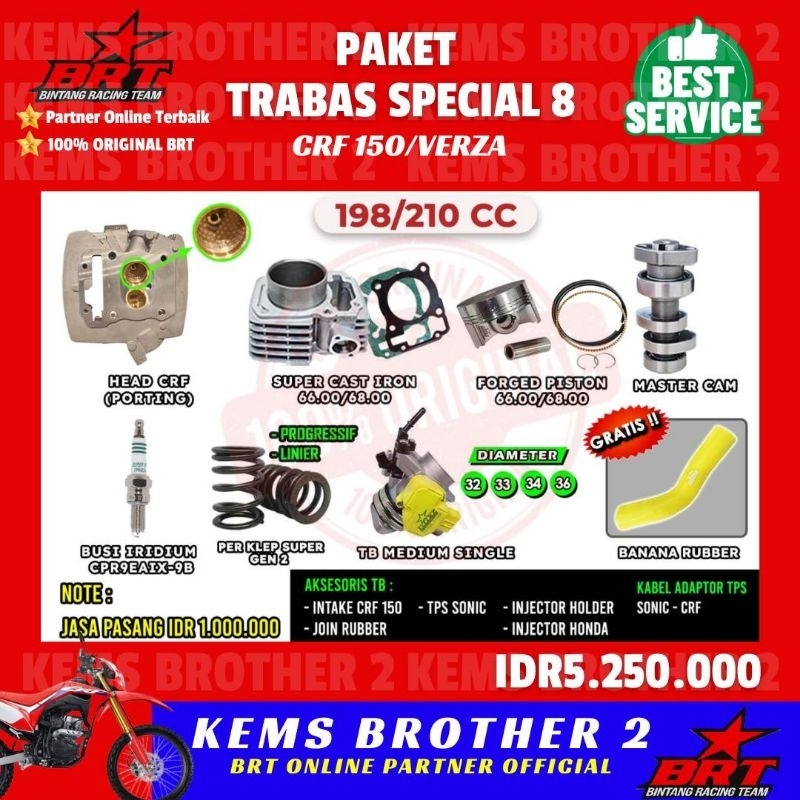 Jual PAKET BORE UP CRF BRT ORIGINAL TRABAS SPECIAL 7 KOMPLIT ( head blok piston noken as BUSI ...