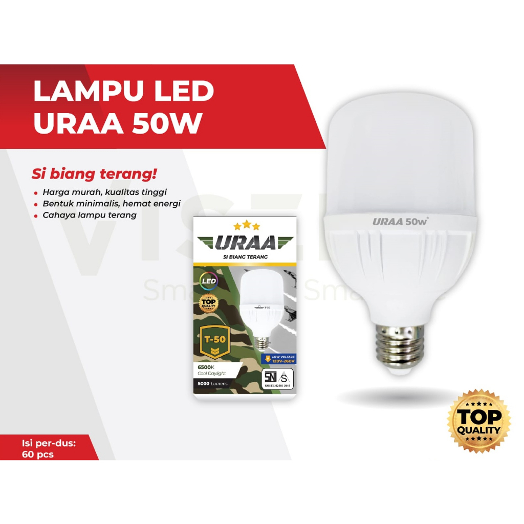Jual Bohlam Lampu Led URAA 50W 50 Watt SNI Cahaya Putih | Shopee Indonesia