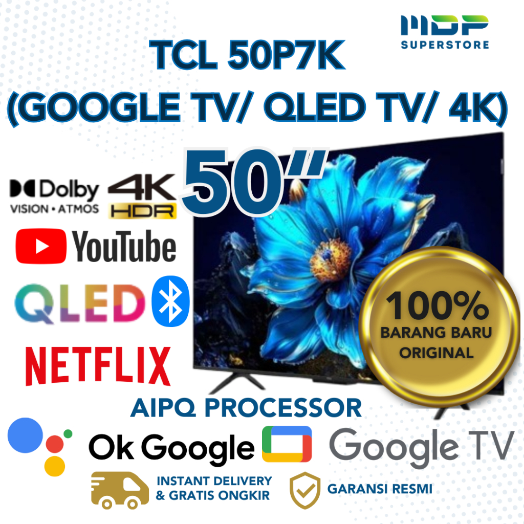 Jual TV TCL 50" 50P7K - GOOGLE TV/ QLED TV/ 4K | Shopee Indonesia