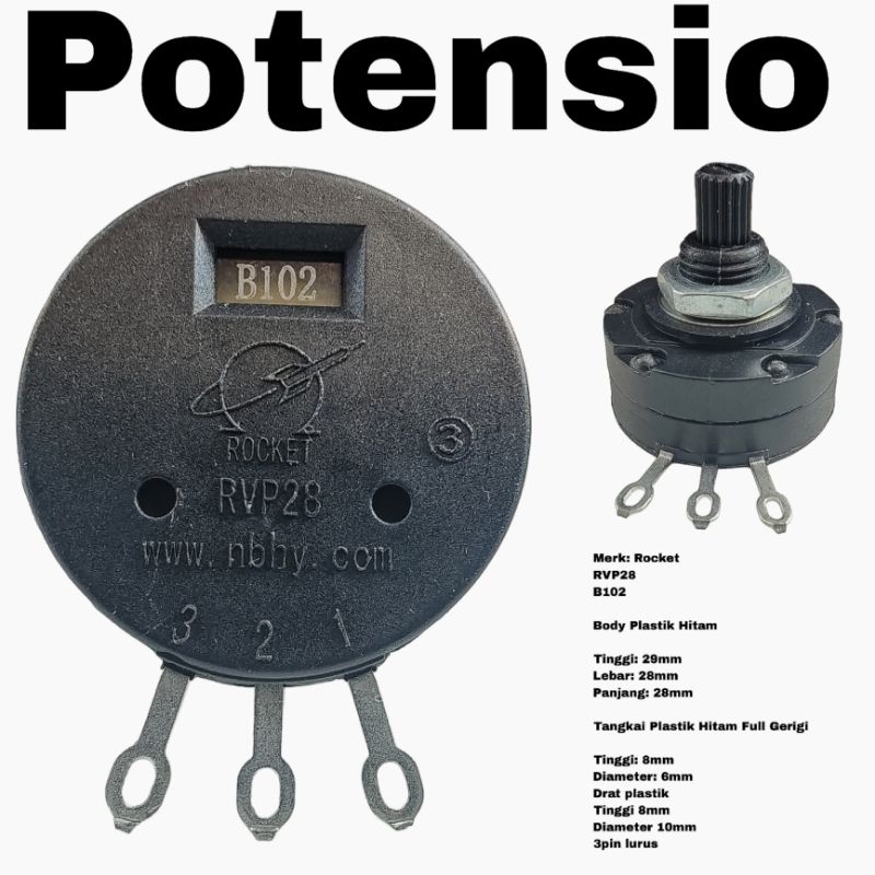 Jual Potensio Mesin Las RVP28 B102 3 pin Rocket RVP 28 1K TU2T | Shopee ...