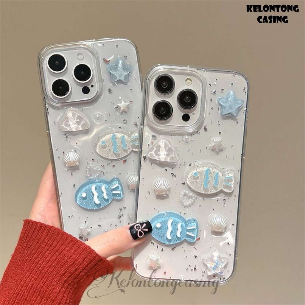 Jual New!!! Case Glitter Fish Blue 3D Timbul For Iphone 11 12 13 14 15 ...
