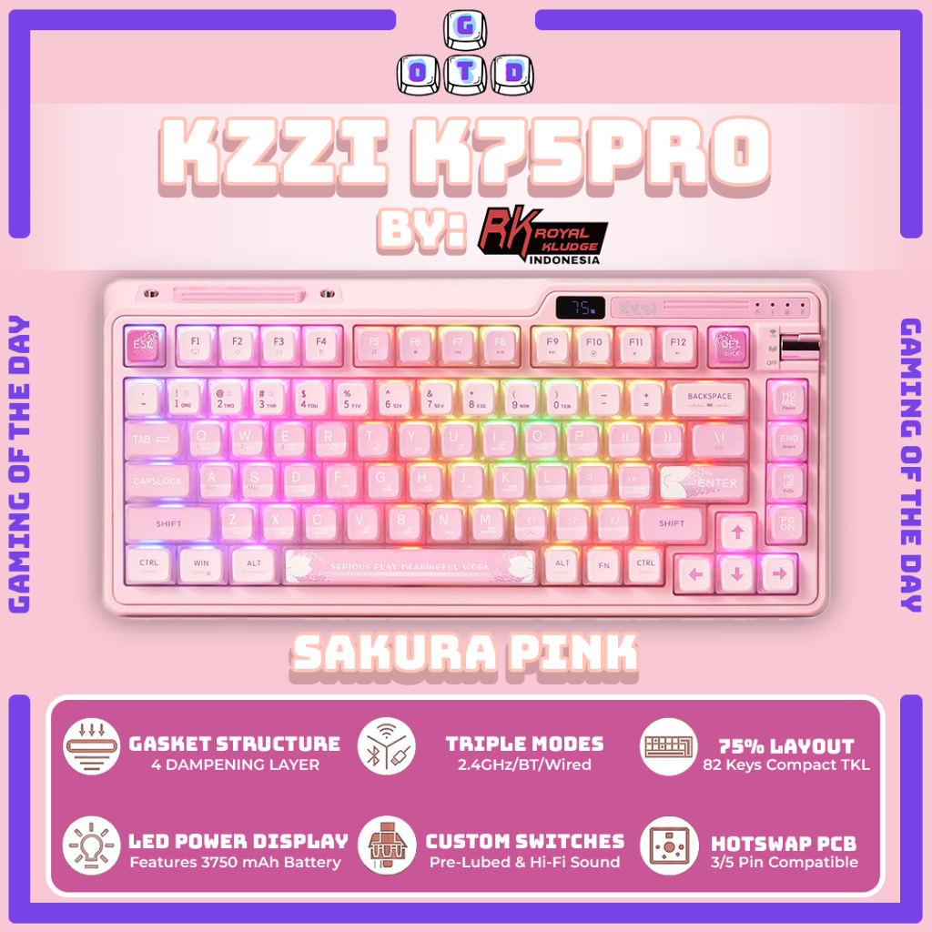 Jual KZZI K75 Pro 3-Mode Mechanical Keyboard LED Gasket Mount 75% ...