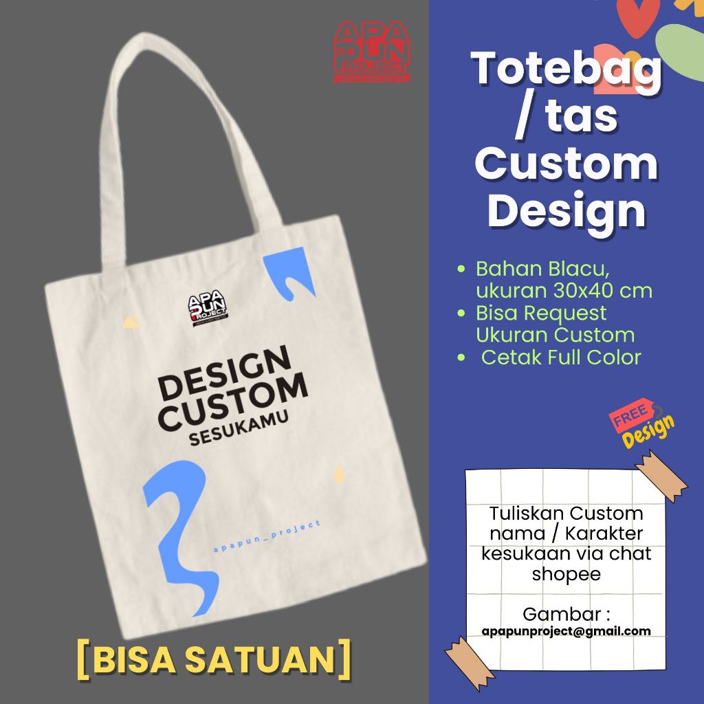 Jual [SEHARI JADI] Totebag Custom Blacu Premium Ukuran 30x40 - Tas ...