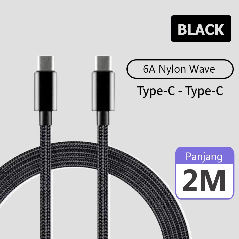 Jual Kabel Data Type C to Type C warna BLACK - Panjang 2 Meter, 6A 60W ...