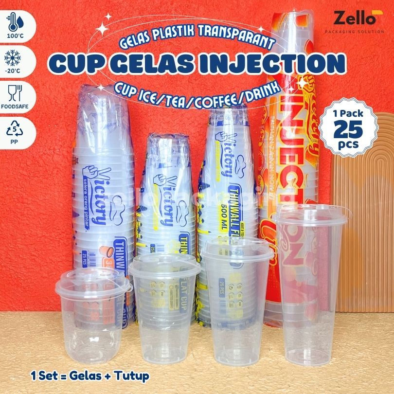 Jual Gelas Injection Thinwall Cup Bening Transparan + Tutup Minuman Kopi Jus Milk Shake 400 500 ...