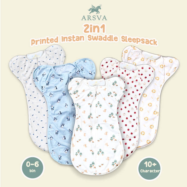 Jual ARSVA Printed Instant Swaddle Sleepsack Special Edition 0-6 Month ...