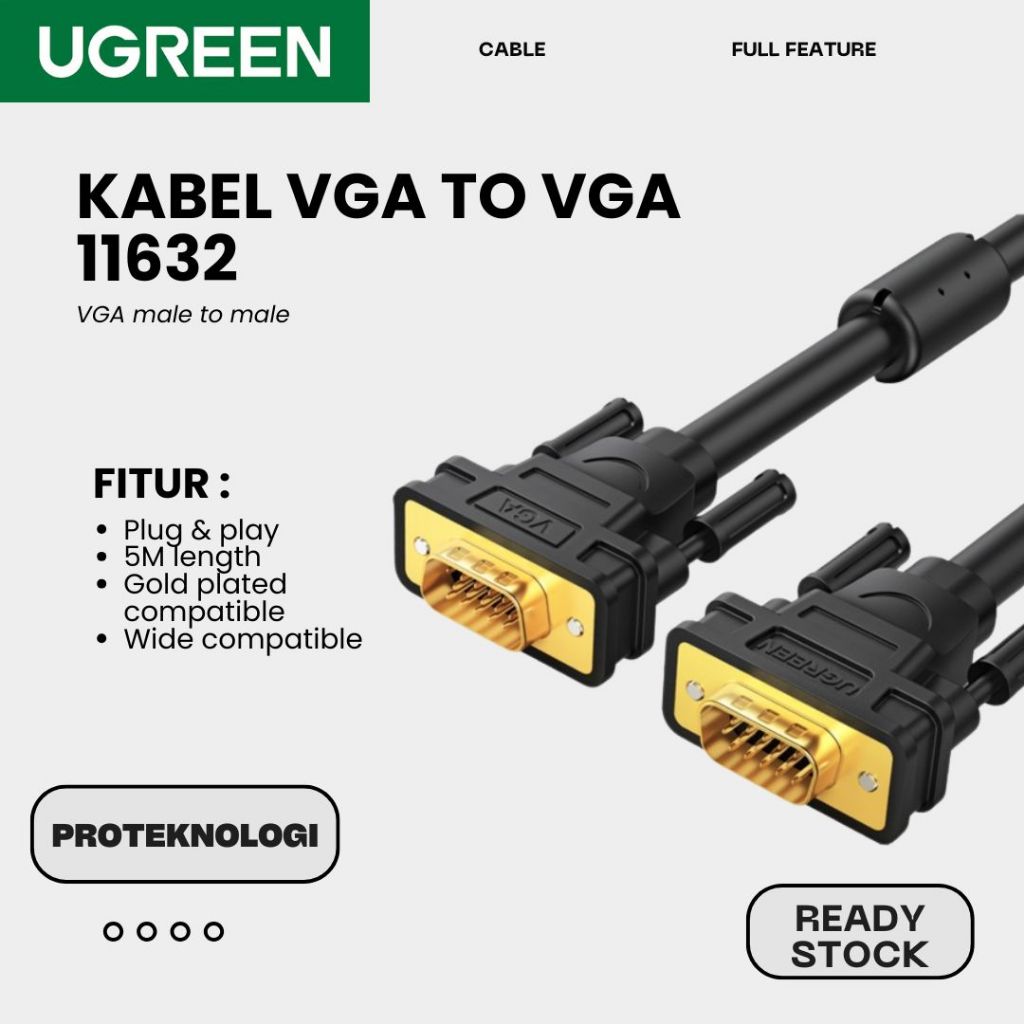 Jual UGREEN 11632 VGA Male to Male Cable 2M Kabel Monitor Komputer ...