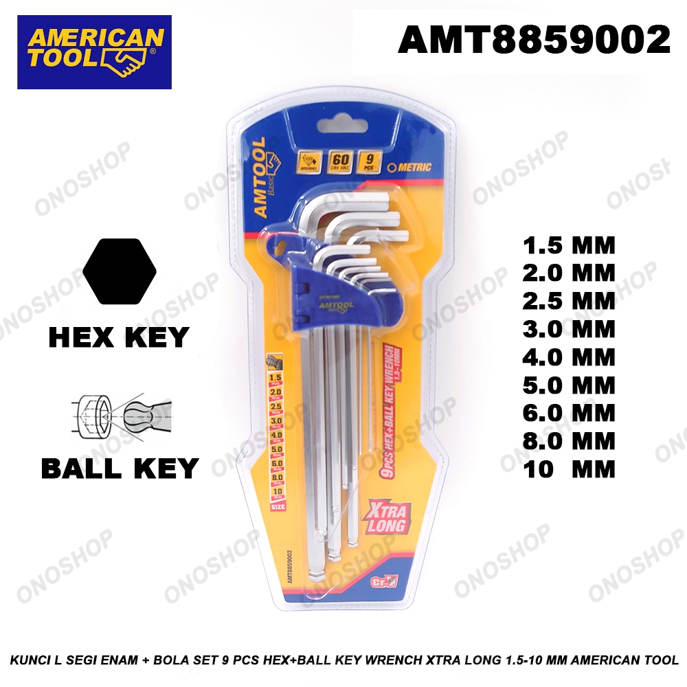 Jual Kunci L Segi Enam + Bola Set 9 Pcs Hex+Ball Key Wrench Xtra Long 1 ...