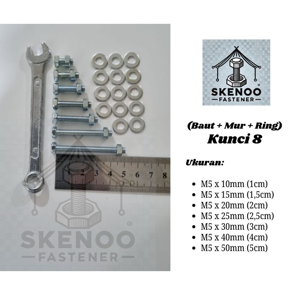 Jual (10 pcs) Baut Mur Putih, Ukuran M5, Kunci 8, Warna Stainless, Bahan Galvanis Anti Karat ...