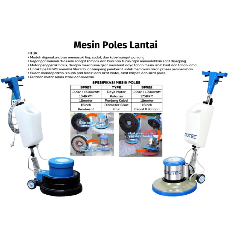 Jual Dutec Mesin Poles Lantai / Floor Polisher Machine BF-522 / BF-523 ...