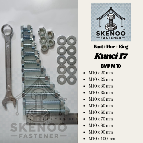 Jual (10 pcs) Baut Mur Putih, Ukuran M10 Kunci 17, Warna Stainless ...