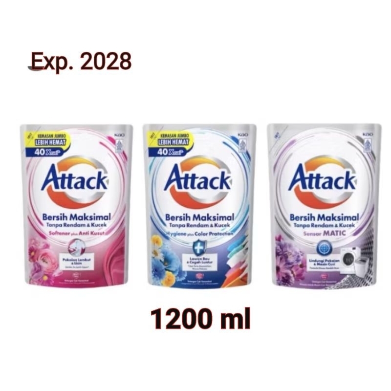 Jual Attack Detergent Cair Sensor Matic 1200ml, Attack Hygiene Plus 1200ml, Attack Softener Plus ...