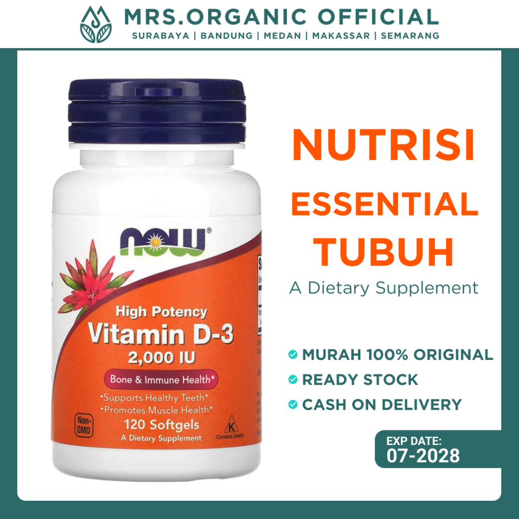 Jual Now Foods Vitamin D3 D 3 High Potency 2000 IU 120 Softgels - Tulang Gigi Sendi Otot Imun ...