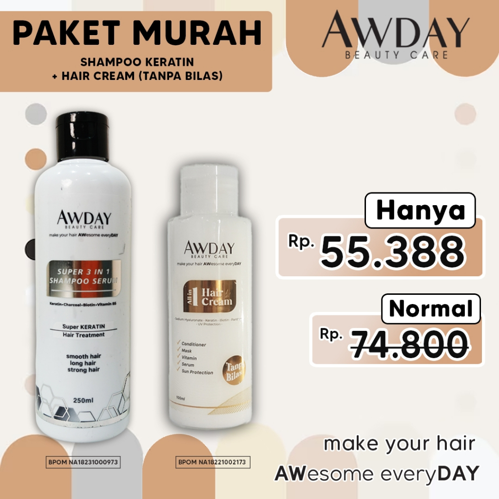 Jual Paket Bundling Hemat Shampoo awday keratin super 3in1 plus hair ...