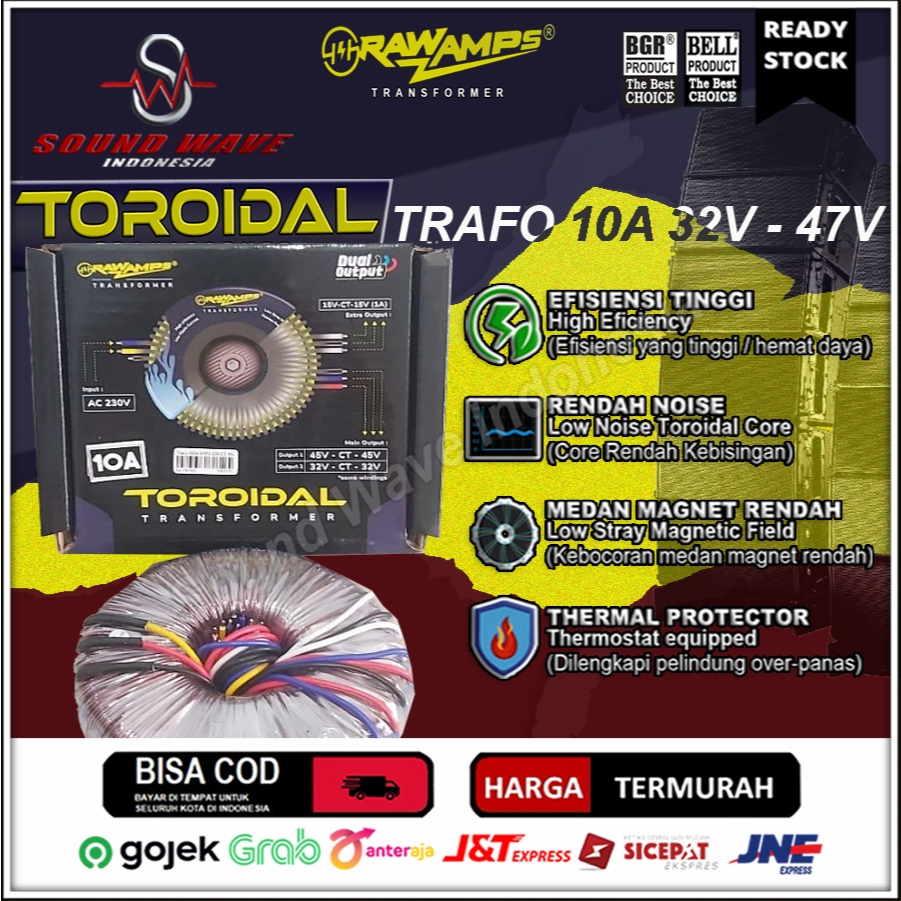 Jual TRAFO TOROID 10A CT 32V - 47V TRAVO DONAT TOROIDAL RAWAMPS ORIGINAL | Shopee Indonesia