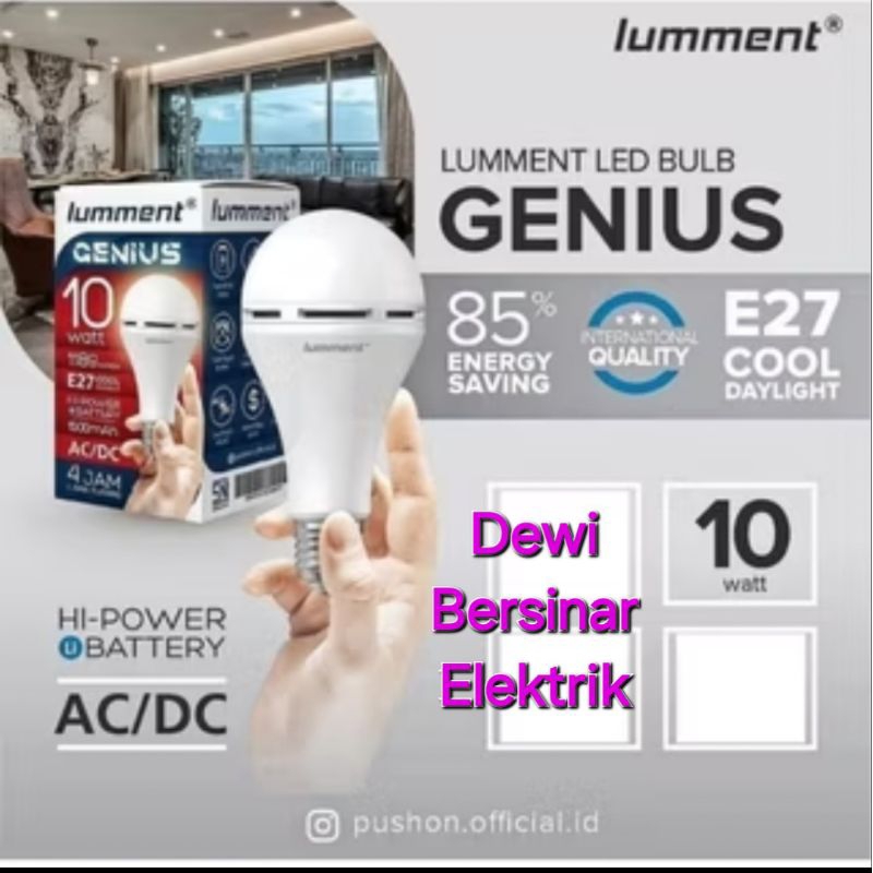 Jual Lumment Genius Lampu Emergency LED AC DC 10W Cahaya Putih E27 SNI ...