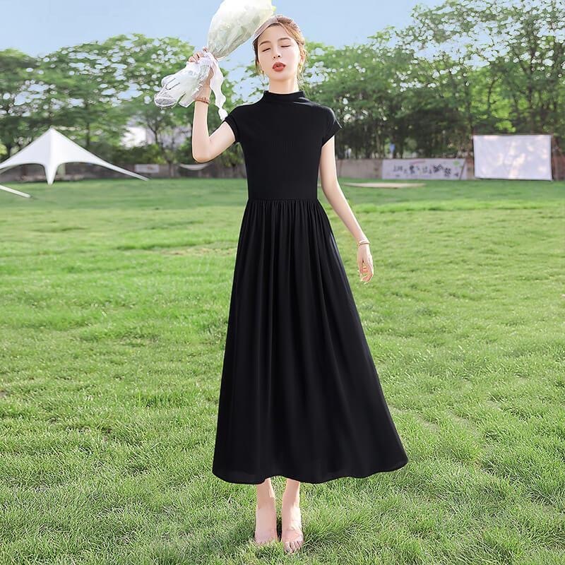 Jual Dress kasual korea/dress wanita lebaran 2025 gaun panjang menengah ...