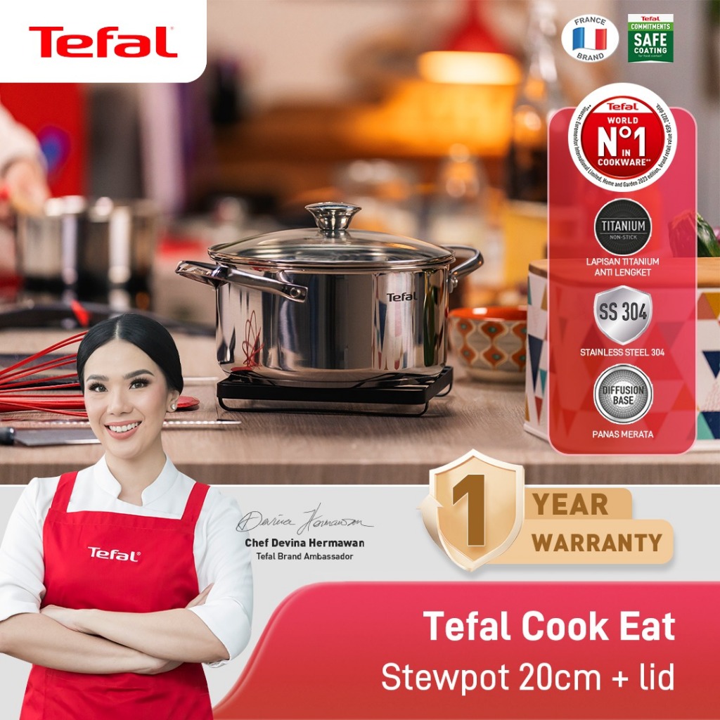 Jual Tefal Cook Eat Stainless Steel Stewpot 20cm + Lid / Panci Anti Lengket | Shopee Indonesia