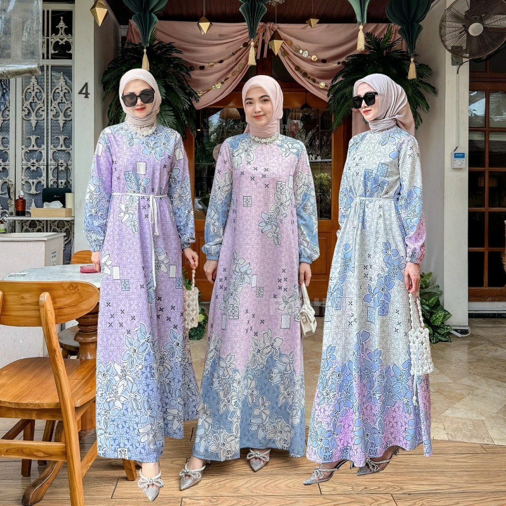 Jual Fanmu Gamis Rayon Premium Dress Muslim Motif Kekinian Shopee