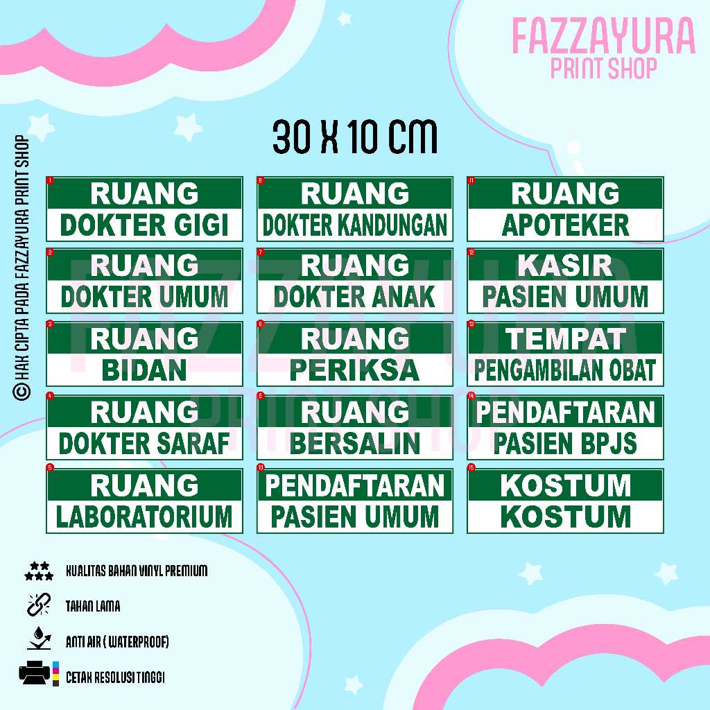 Jual STICKER RUANGAN KLINIK, PUSKESMAS, RUMAH SAKIT 30 X 10 CM | Shopee ...