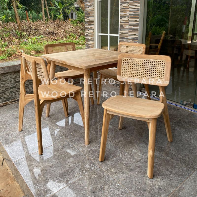 Jual Tebal TOP Meja 3cm !!! Set Kursi Makan TV Rotan Retro - Satu Set Meja Makan Cafe Resto ...