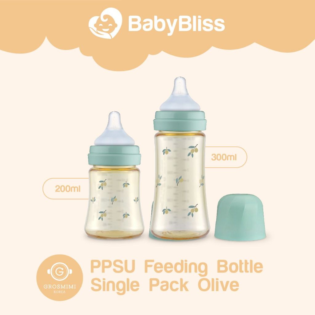Jual GROSMIMI PPSU Olive Feeding Bottle Single Pack 200/300ml (with stage 1 teat,Pistachio ...