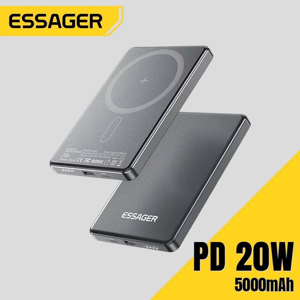 Jual ESSAGER Power Bank 5000mAh Wireless Magnetic Magsafe Type C Port ...