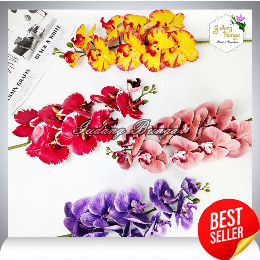 Jual [1 PCS ] Bunga Anggrek Bulan Cabang 9 - Bunga Plastik Orchid ...